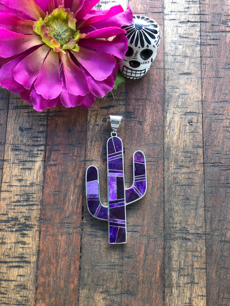 Sugilite Inlay Cactus Pendant – Hippie Cowgirl Couture